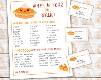 Pie Name Game, Thanksgiving Fall Printable Games, Pie Theme Party ...