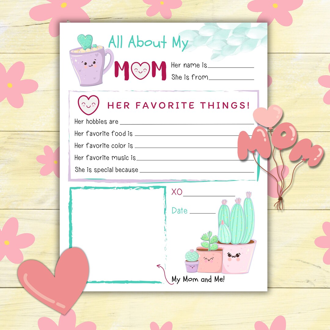 All About My Mom, Mother's Day Printable Craft From Kids, Mother's Day ...