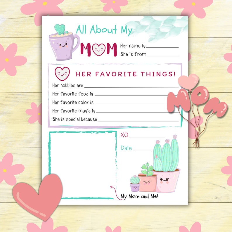 All About My Mom, Mother's Day Printable Craft From Kids, Mother's Day ...