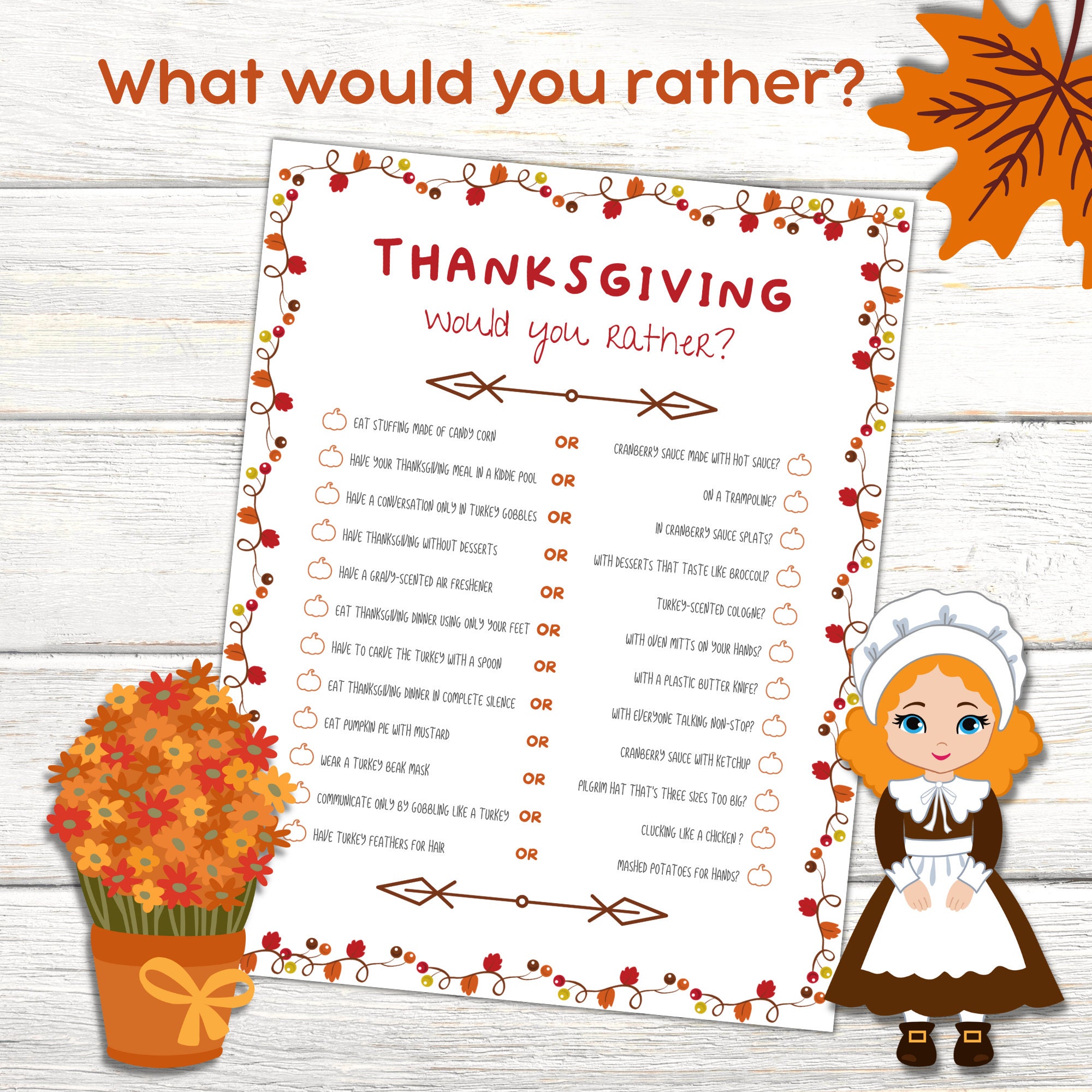 Thanksgiving Would You Rather, Thanksgiving Games Printable, Autumn ...