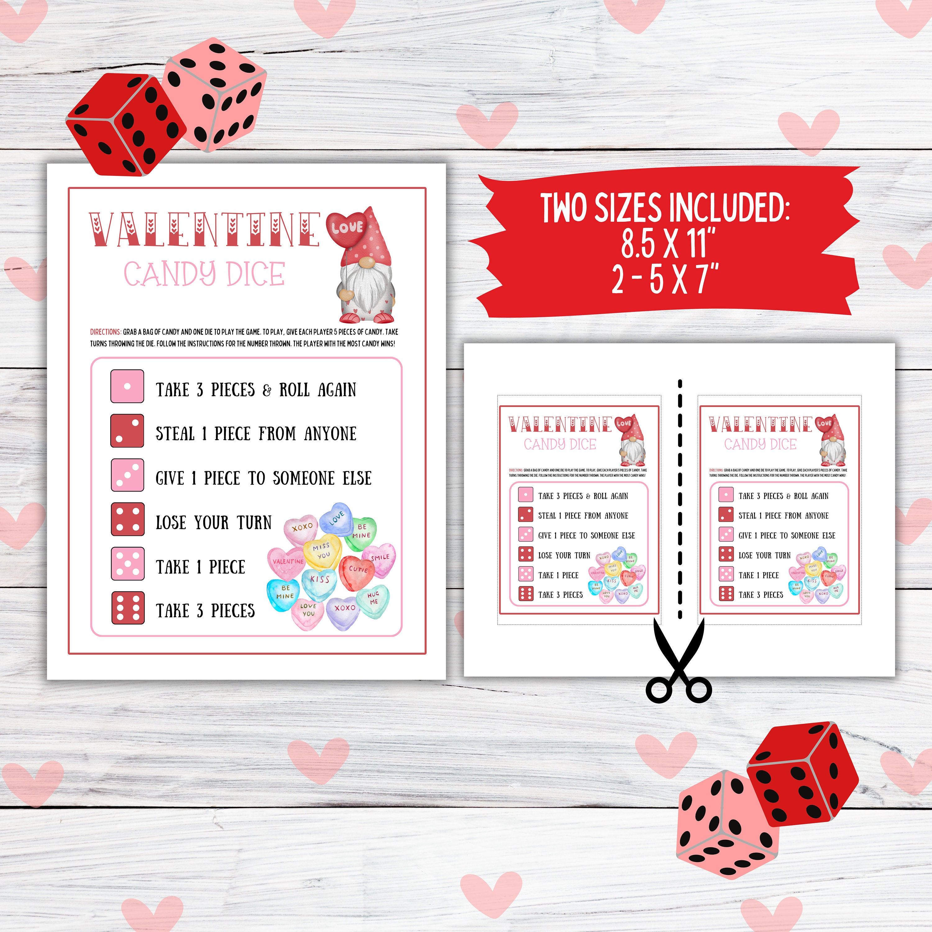 Valentine Gnome Candy Dice Game, Valentines Day Icebreaker Group Games ...