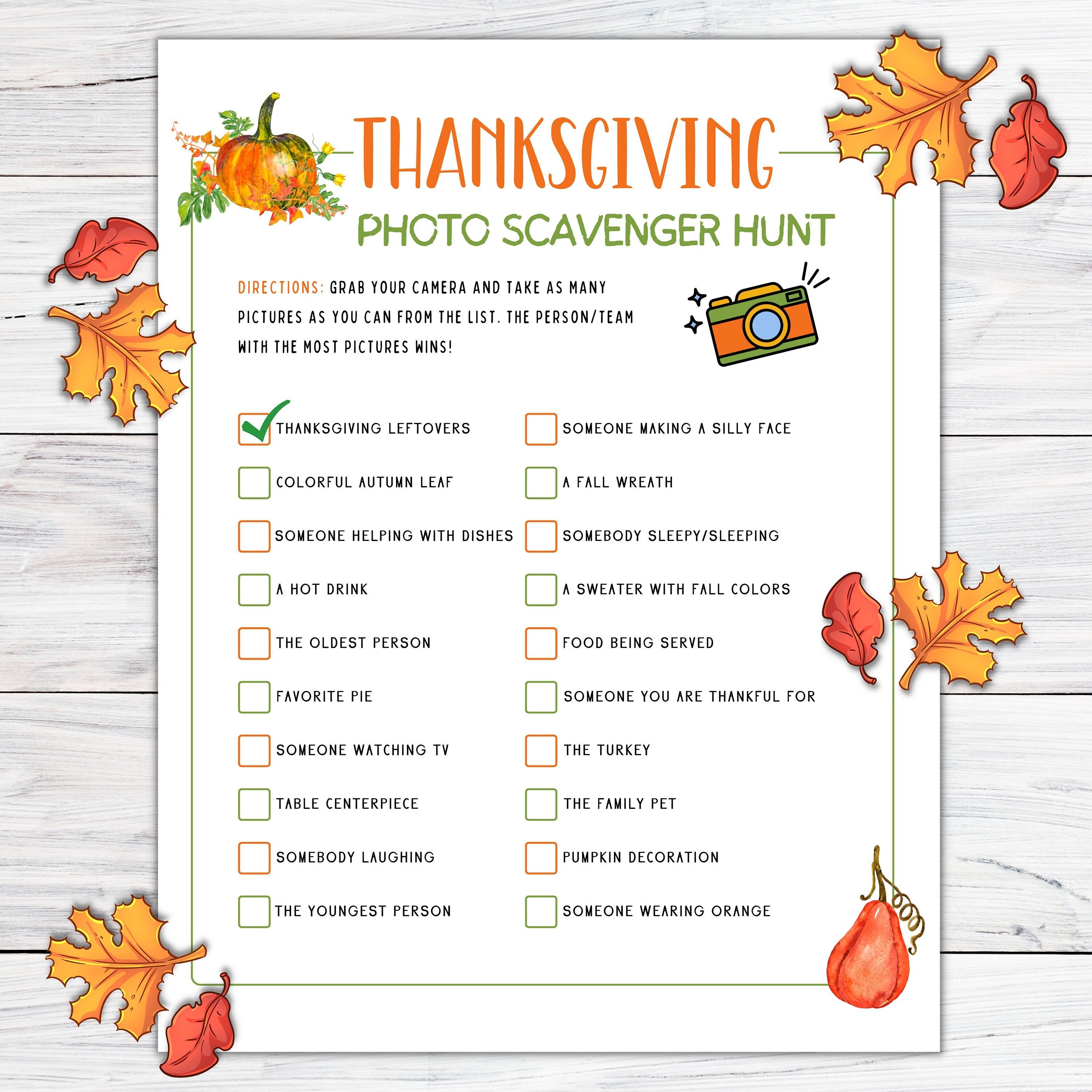 Thanksgiving Photo Scavenger Hunt, Friendsgiving Game, Adult Scavenger ...