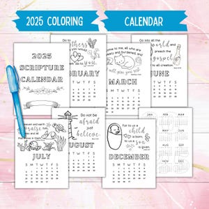 2025 Scripture Coloring Calendar, Bible Verse Calendar, 2025 Desk ...