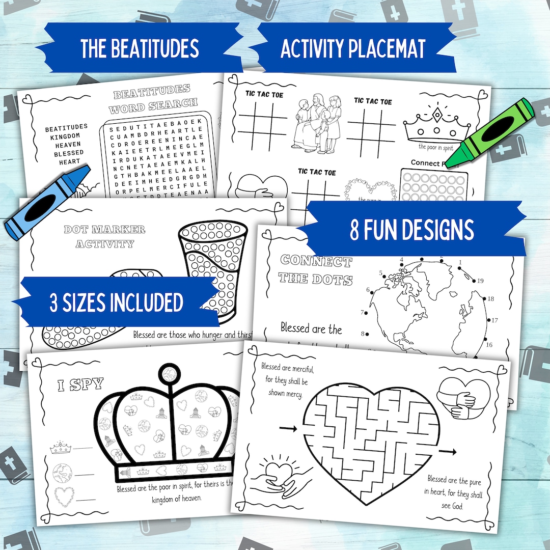 The Beatitudes for Kids Coloring Activity Placemats, Printable Children ...