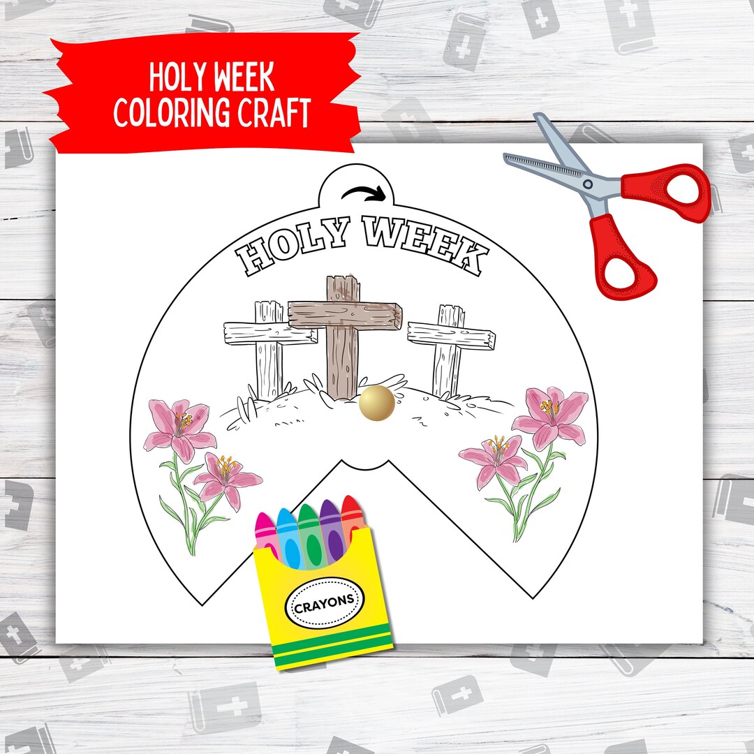 Holy Week Easter Story Coloring Wheel, Holy Week Printable Kawaii Kid ...