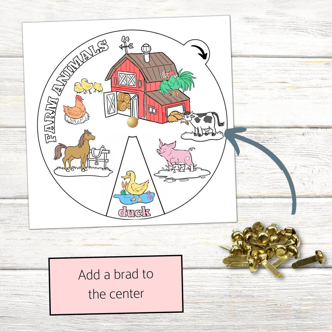 Farm Animals Coloring Wheel, Farm Theme Birthday Party Coloring Page ...