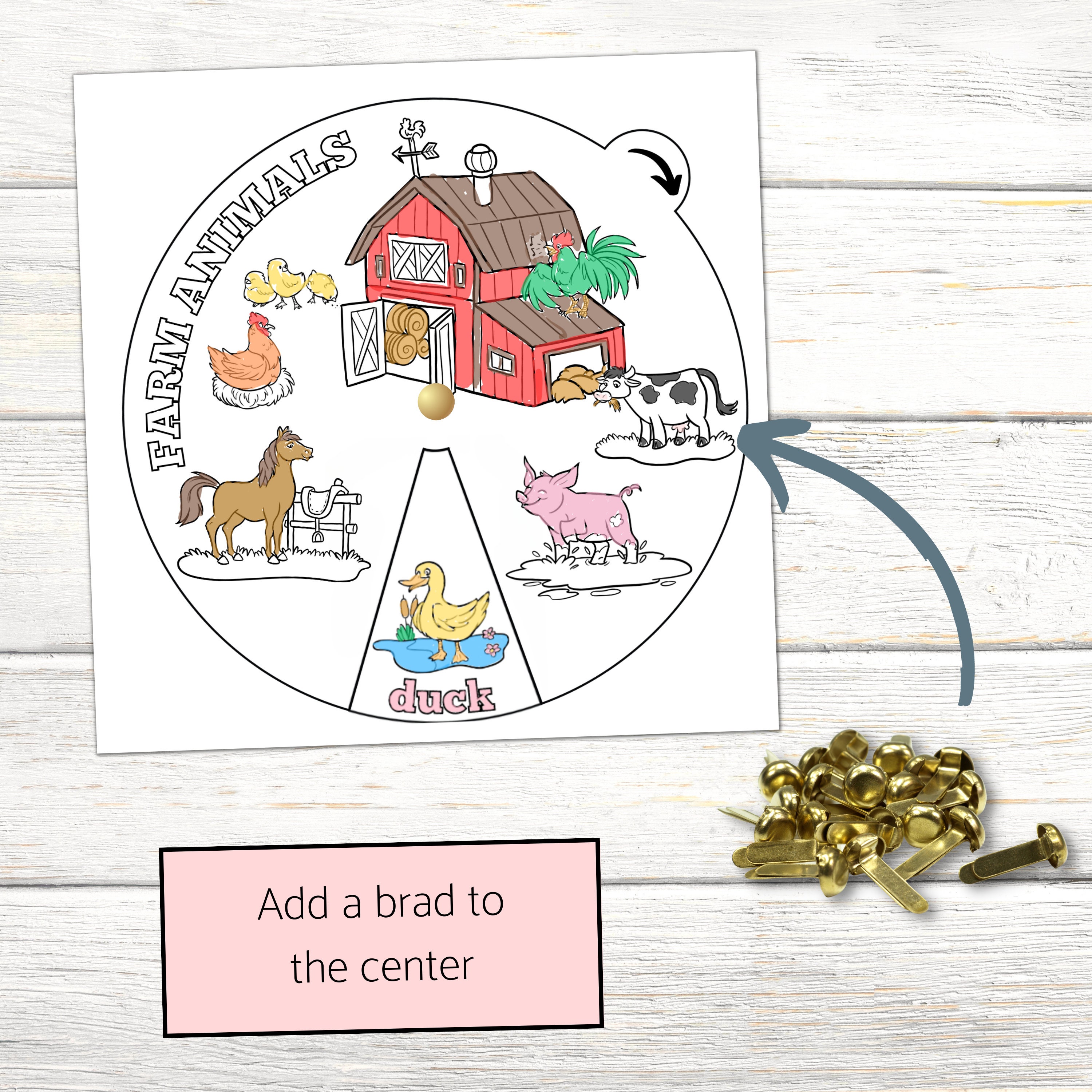 Farm Animals Coloring Wheel, Farm Theme Birthday Party Coloring Page ...