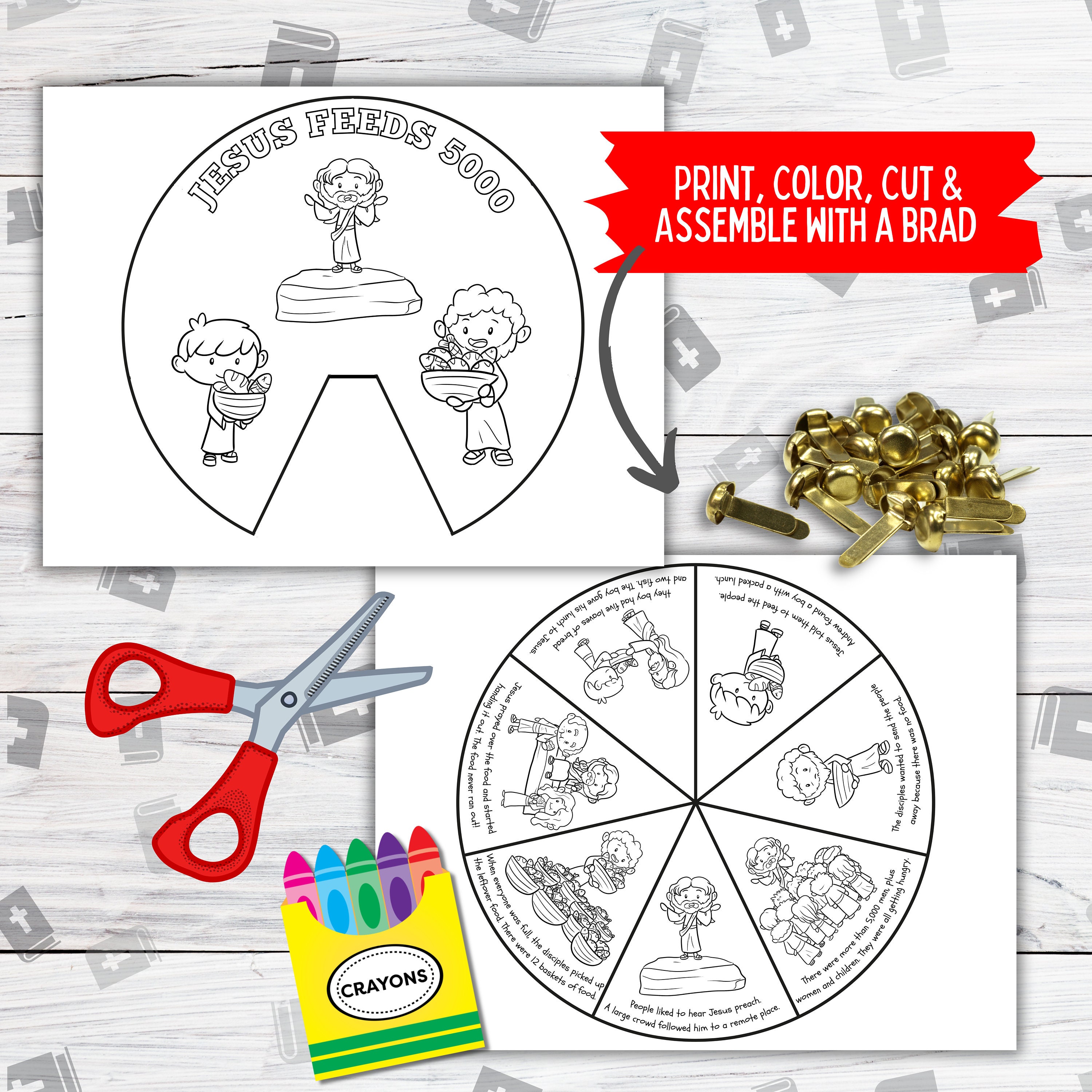 Jesus Feeds 5000 Coloring Spinner Wheel, Childrens Bible Activities ...
