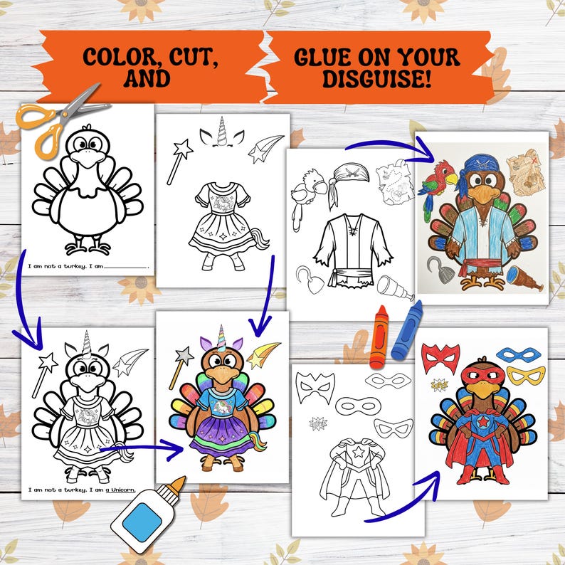 Disguise a Turkey Color Your Own Printable Craft for Boys and Girls ...