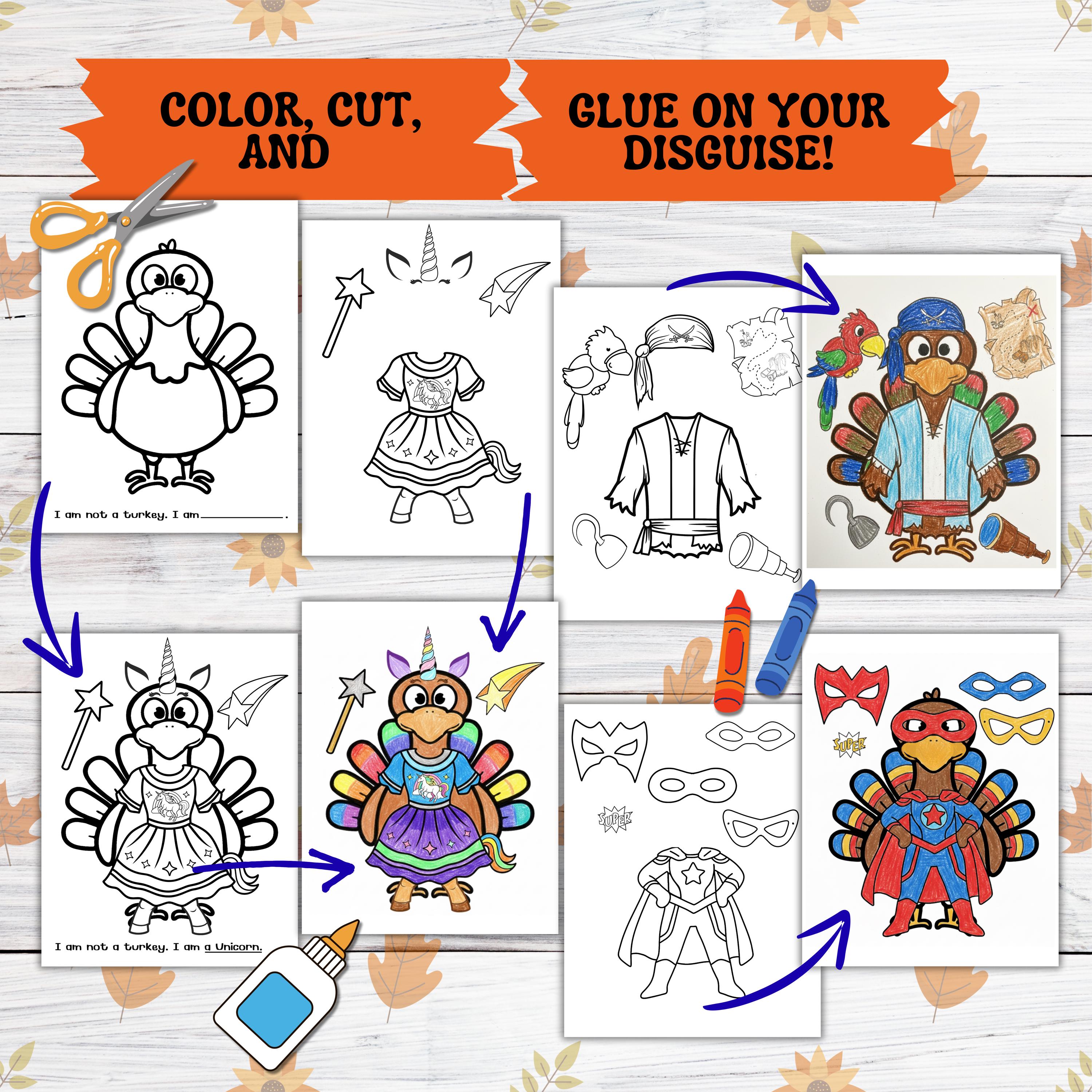 Disguise a Turkey Color Your Own Printable Craft for Boys and Girls ...