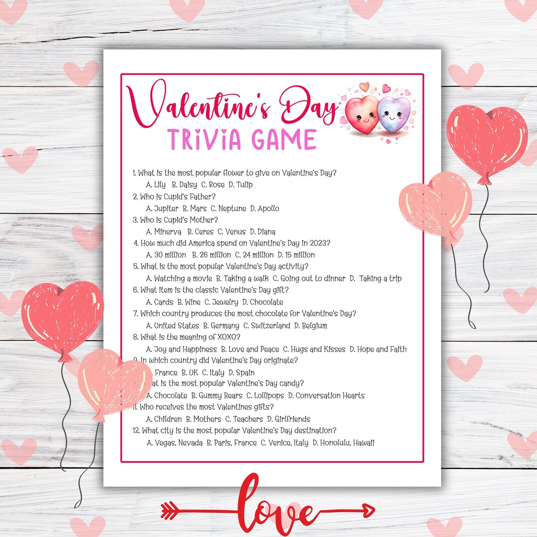 Kawaii Valentines Day Trivia Game Printable, Valentines Day Icebreaker ...