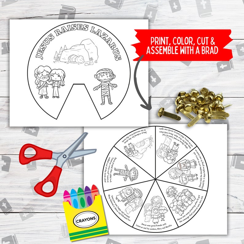 Jesus Raises Lazarus Coloring Spinner Wheel, Childrens Bible Activities ...