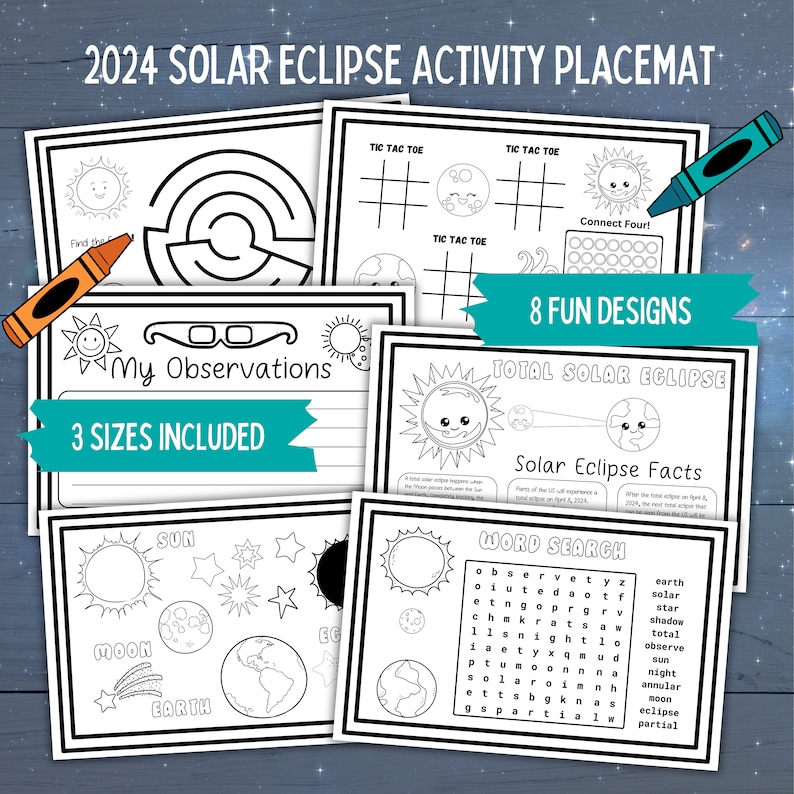 2024 Solar Eclipse Coloring Activity Placemat, April 8, 2024 Solar ...