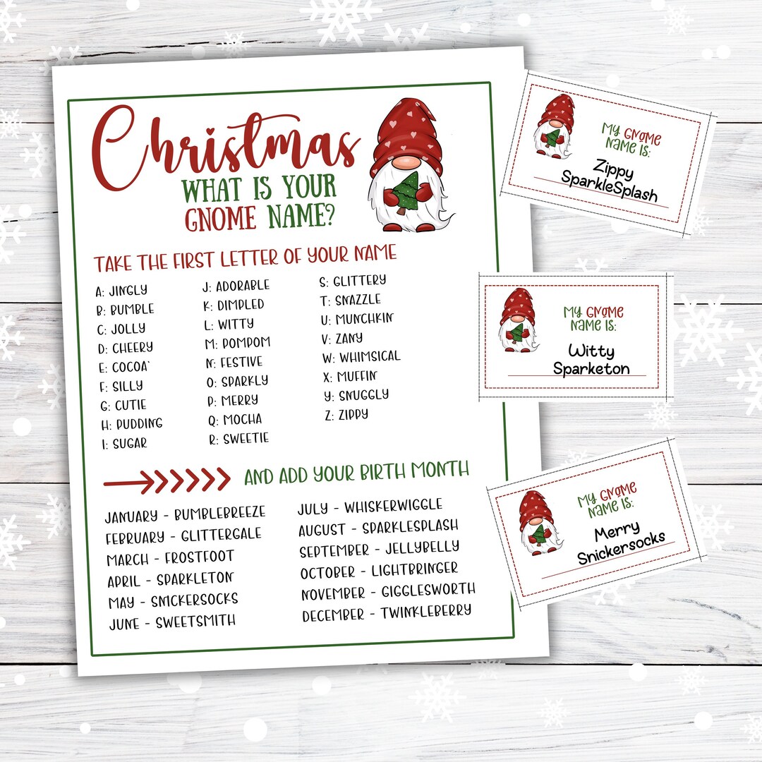 What's Your Gnome Name Game, Work Christmas Party Game for Group ...