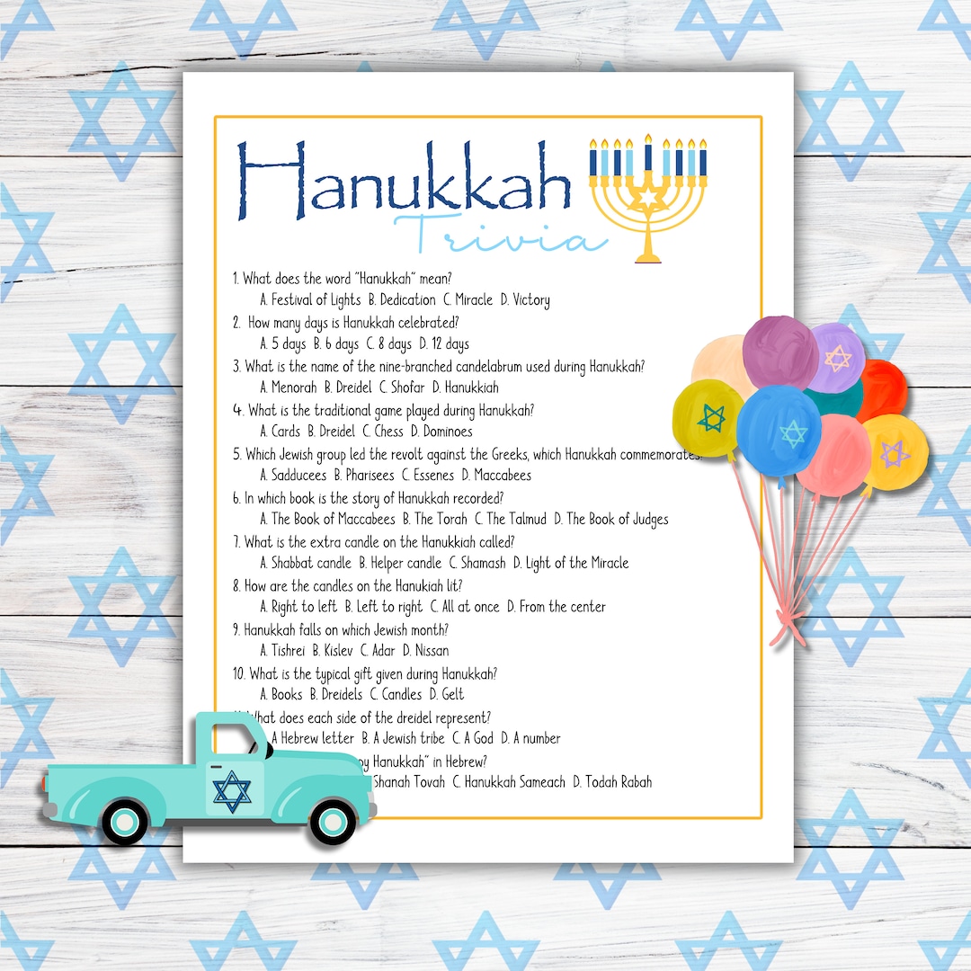 Hanukkah Trivia Game, Hanukkah Printable Trivia Questions, Hanukkah ...
