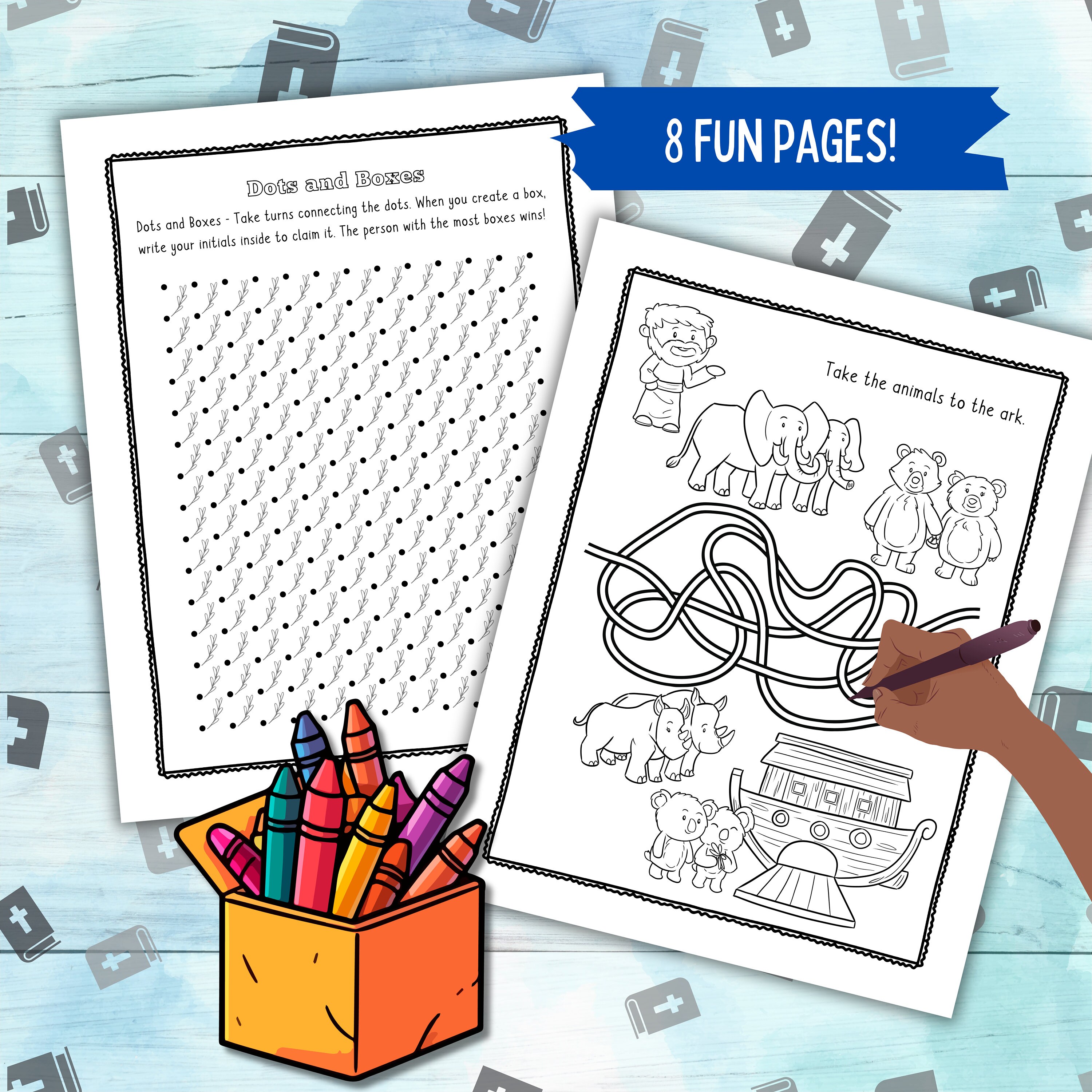 Noah's Ark Coloring Activity Page Bundle, Printable Childrens Bible ...