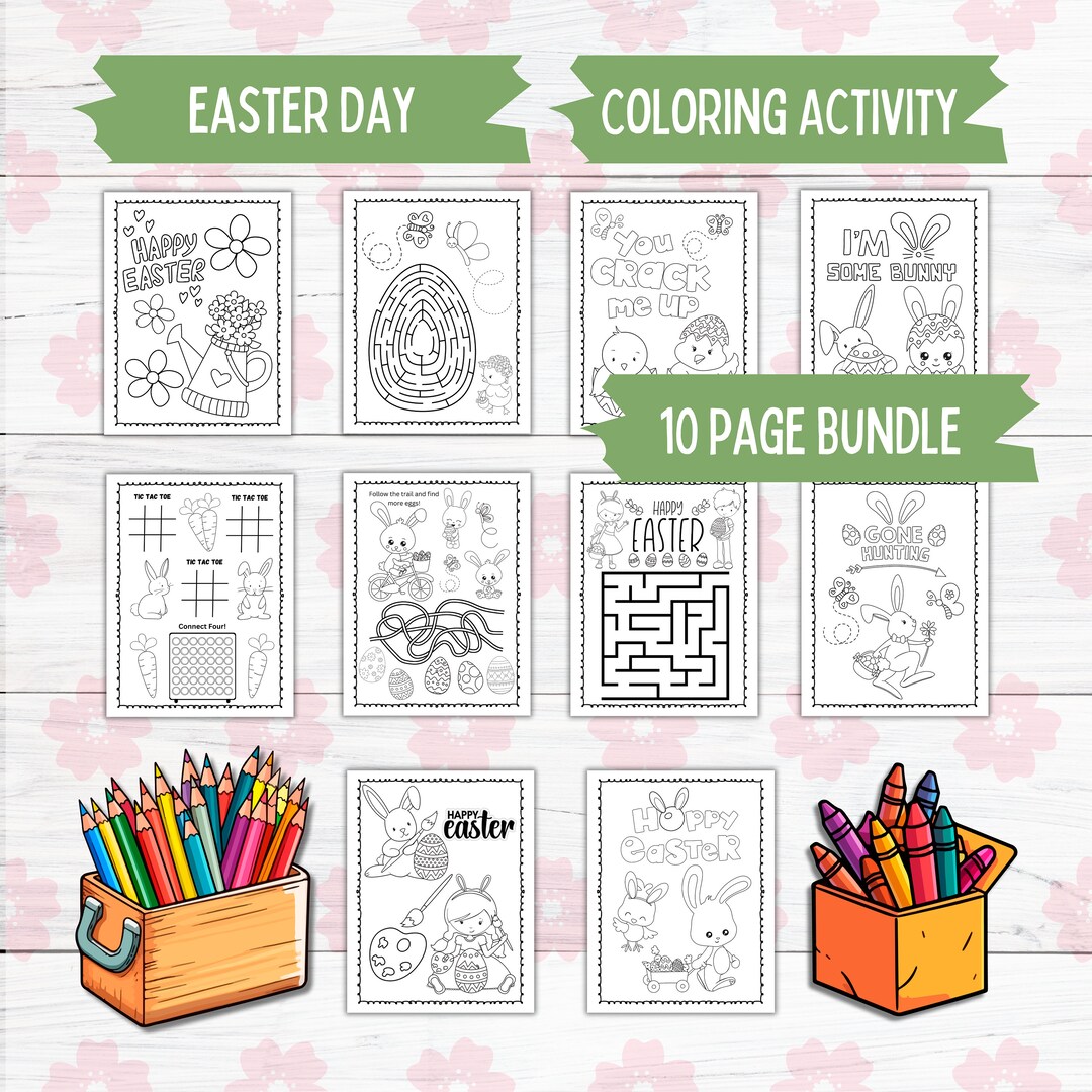 Easter Coloring Pages for Kids Activity Book, Easter Kawaii Coloring ...