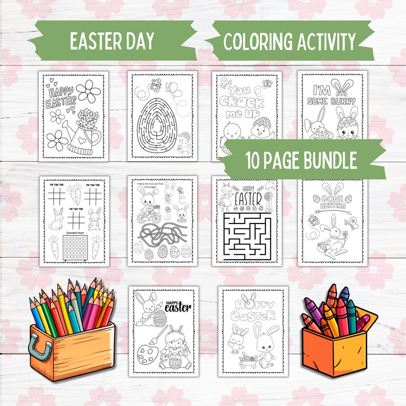 Easter Coloring Pages for Kids Activity Book, Easter Kawaii Coloring ...