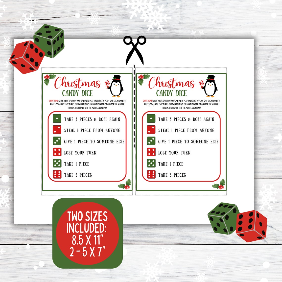 Christmas Dice Game Printable, Christmas Party Game, Candy Dice Game ...