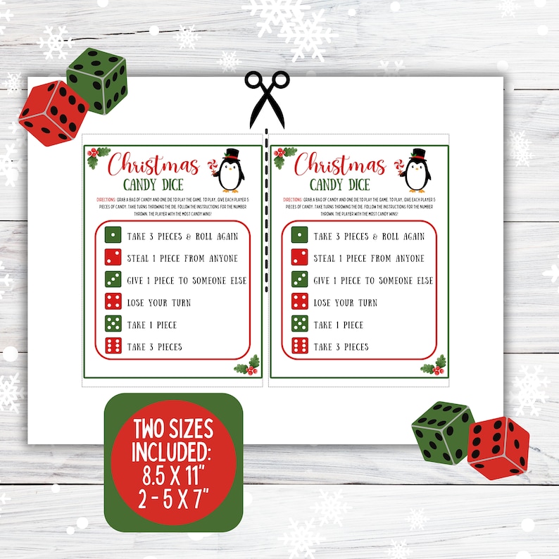 Christmas Dice Game Printable, Christmas Party Game, Candy Dice Game ...