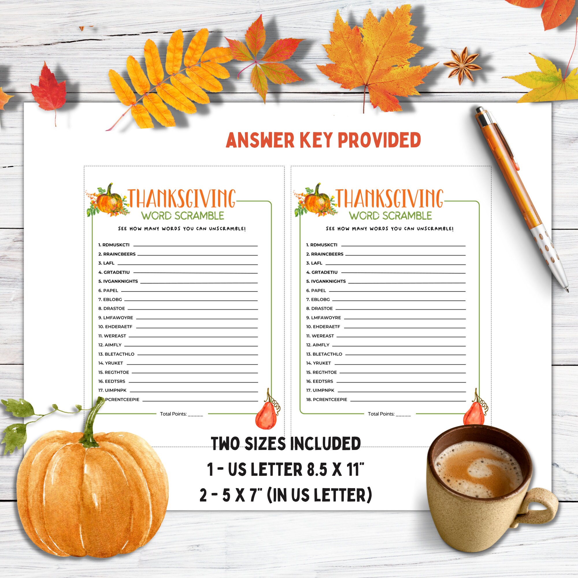 Thanksgiving Word Scramble, Thanksgiving Games Printable, Autumn Games ...