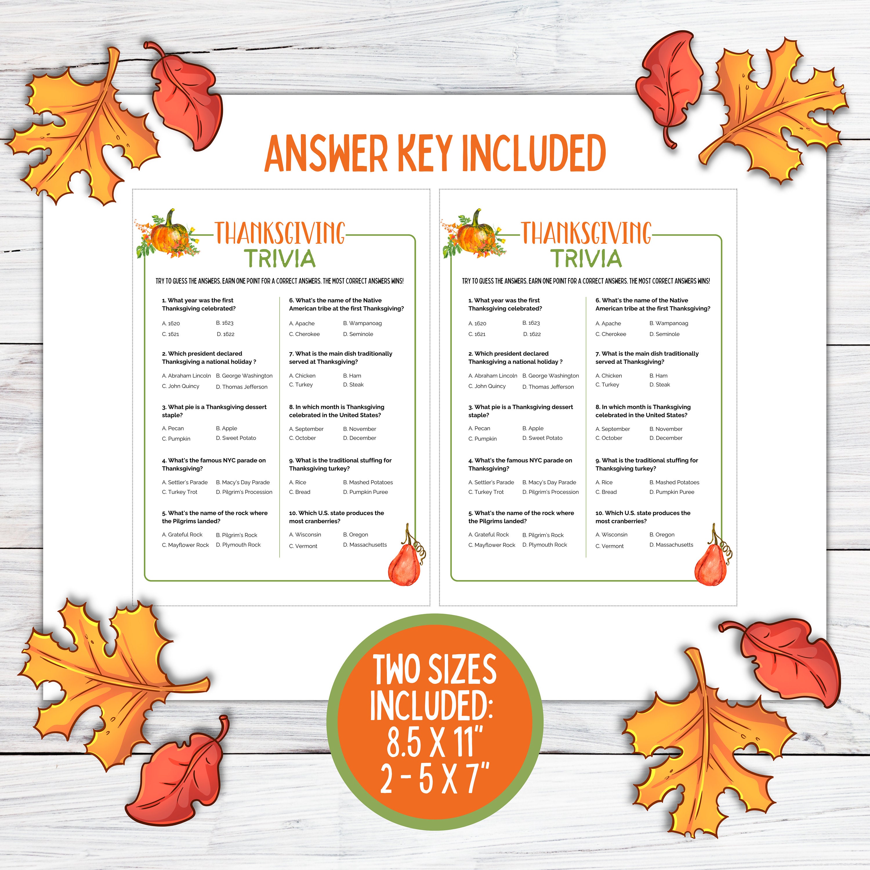 Thanksgiving Trivia Game, Printable Thanksgiving Game, Thanksgiving ...