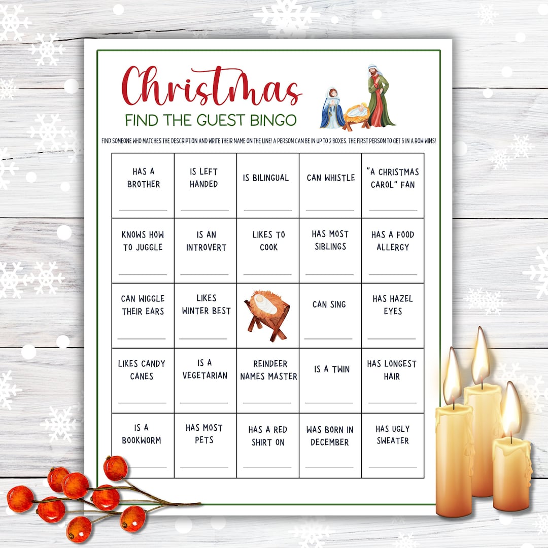 Find the Guest Christmas Bingo, Christmas Party Games Printable ...
