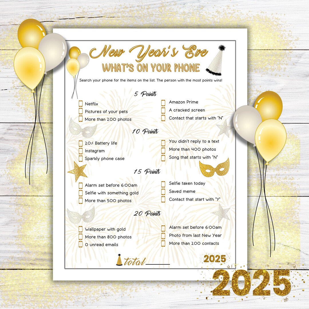 What's on Your Phone New Years Eve Game Printable, New Years Icebreaker ...