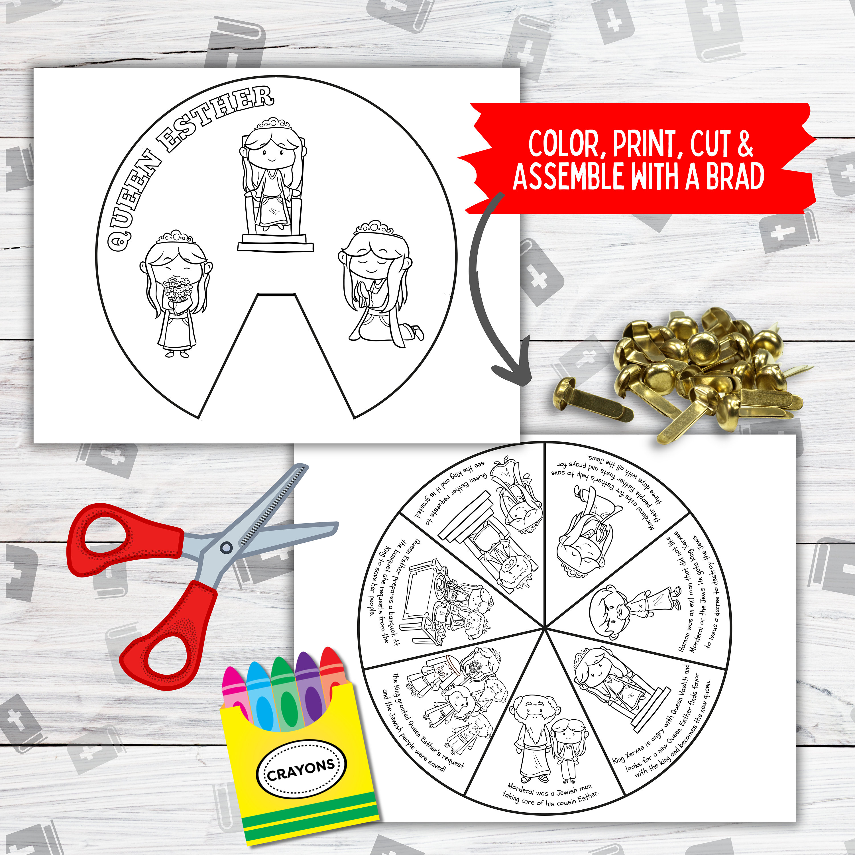 Queen Esther Coloring Wheel, Printable Childrens Bible Activities ...