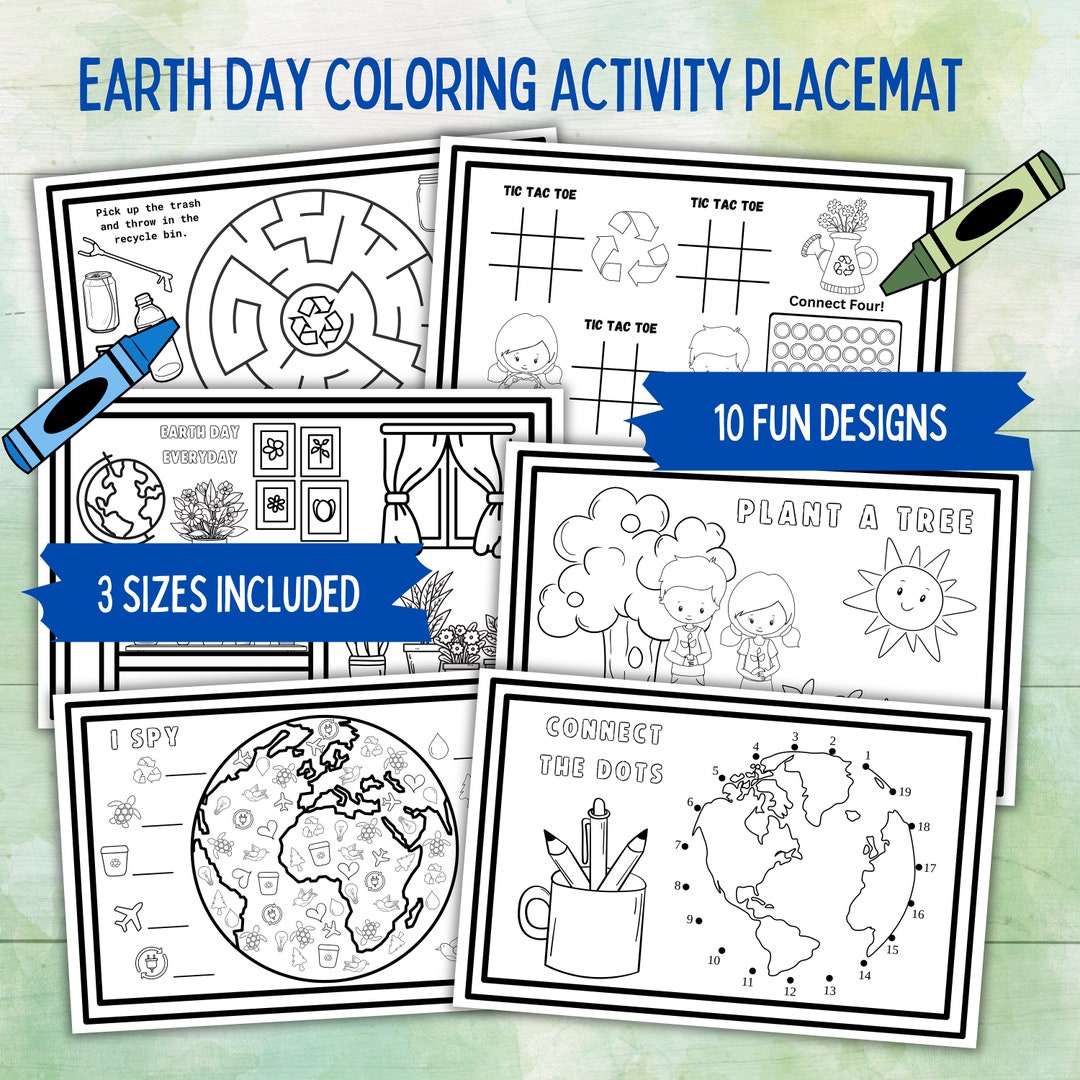 Earth Day Coloring Activity Placemats, Earth Day Worksheet for Kids ...
