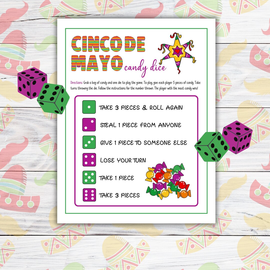 Cinco De Mayo Candy Dice Game, Cinco De Mayo Dice Game for Kids, Cinco ...