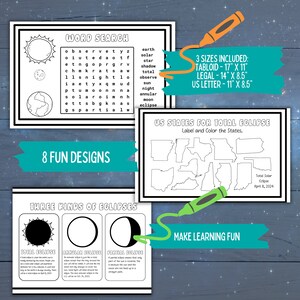 2024 Solar Eclipse Coloring Activity Placemat, April 8, 2024 Solar ...
