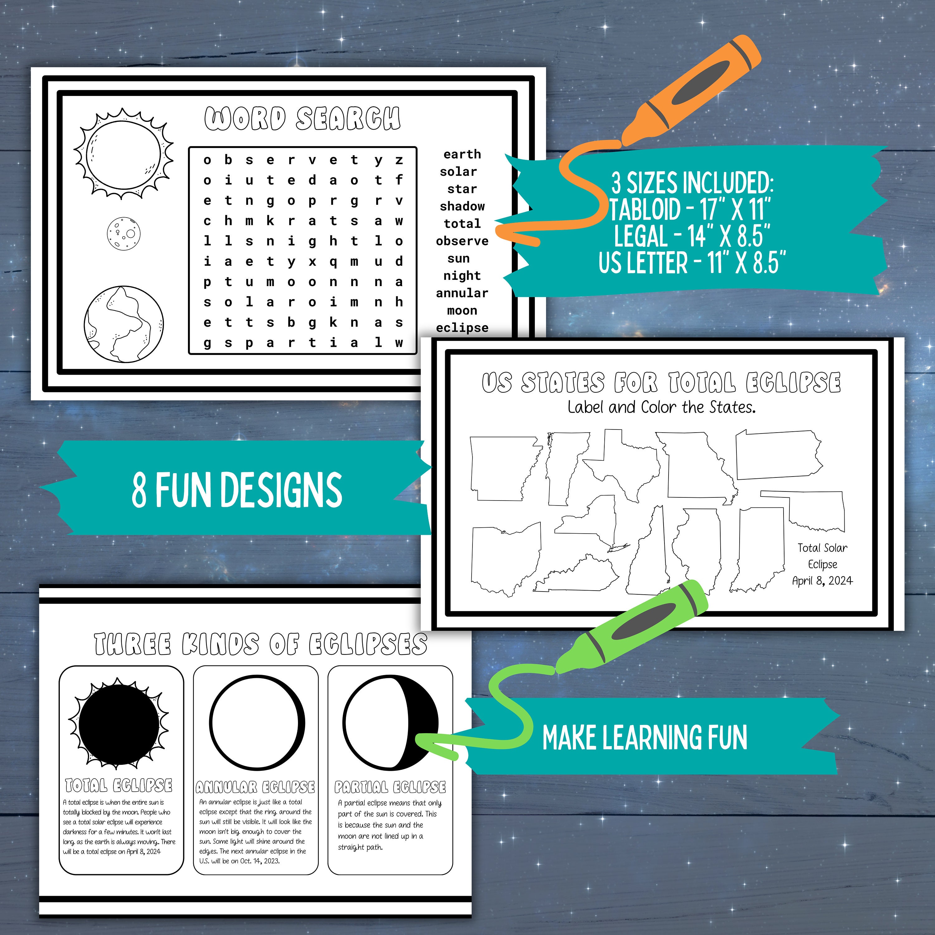2024 Solar Eclipse Coloring Activity Placemat, April 8, 2024 Solar ...