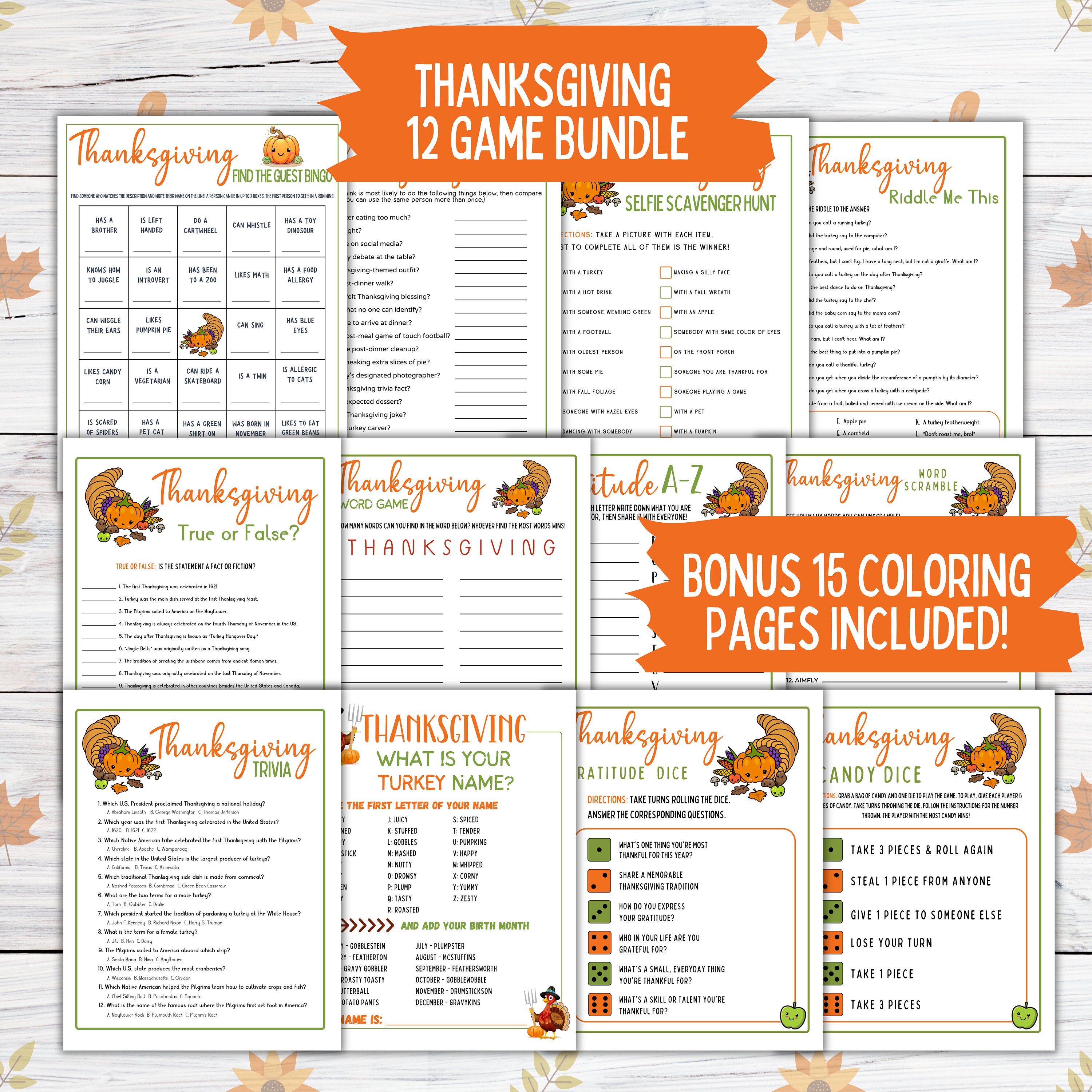 Thanksgiving Games Bundle Printable, Thanksgiving Game Printable for ...