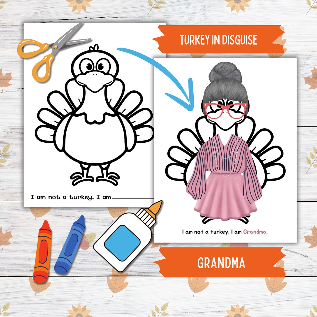 Disguise a Turkey Thanksgiving Printable Crafts for Kids and Toddlers, Grandma Turkey in ...
