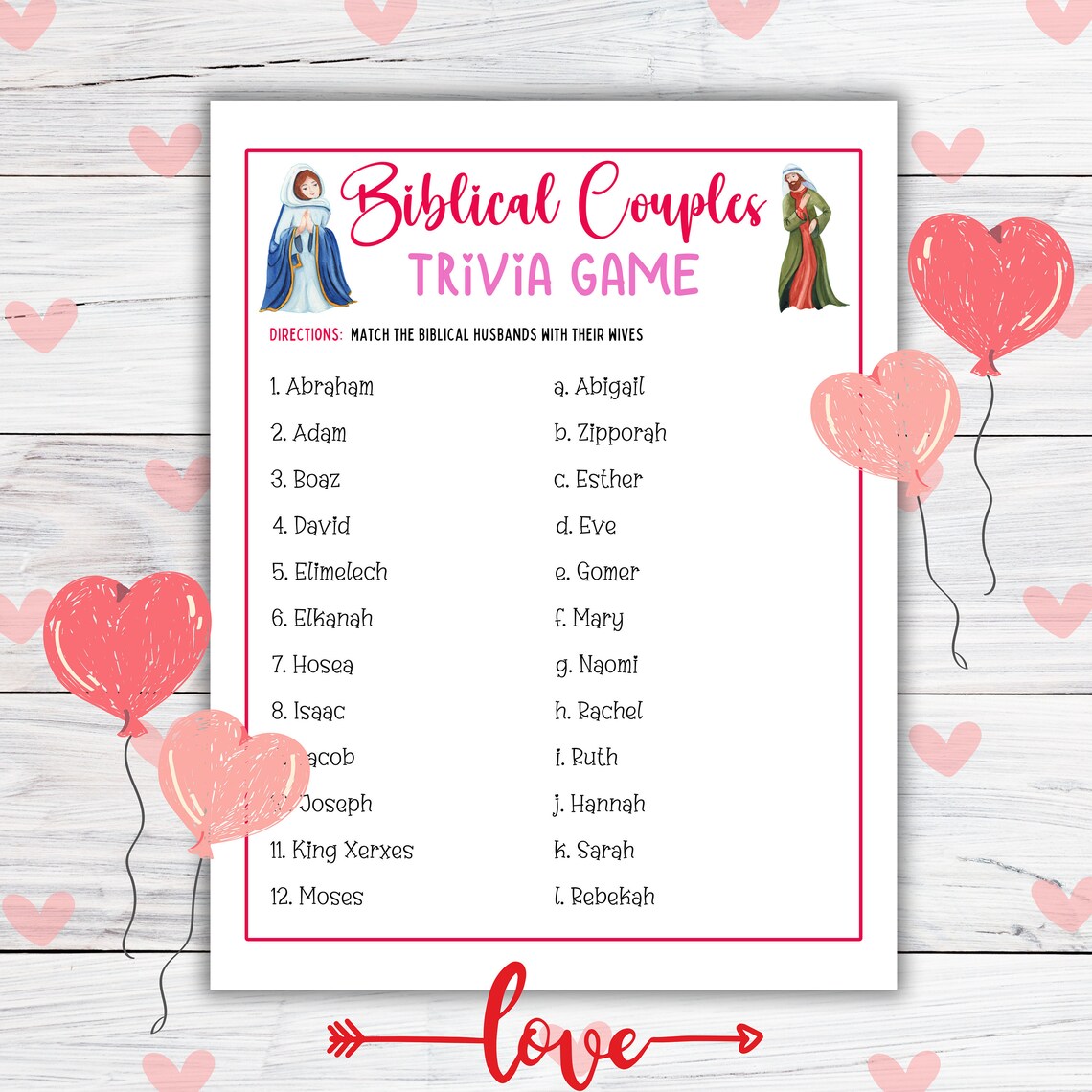 Biblical Couples Bible Trivia Game Printable, Bible Trivia Icebreaker ...