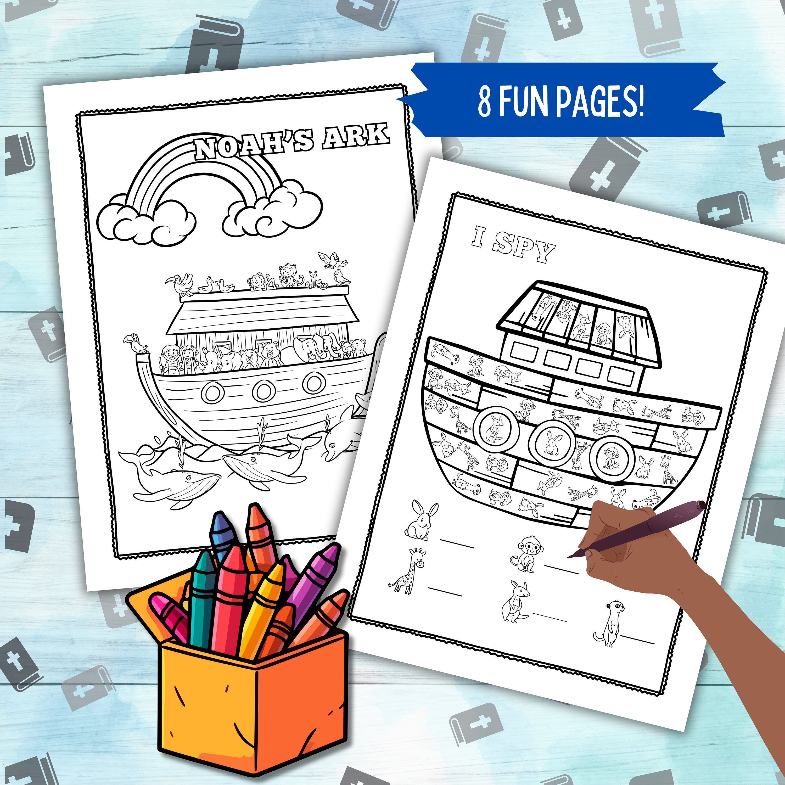 Noah's Ark Coloring Activity Page Bundle, Printable Childrens Bible ...
