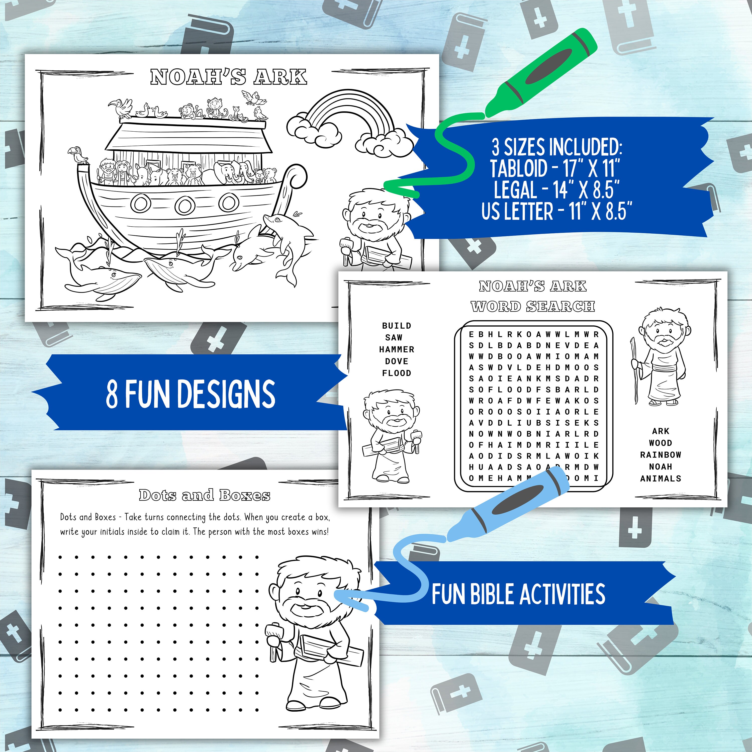 Noah's Ark Coloring Activity Placemat, Printable Childrens Bible ...