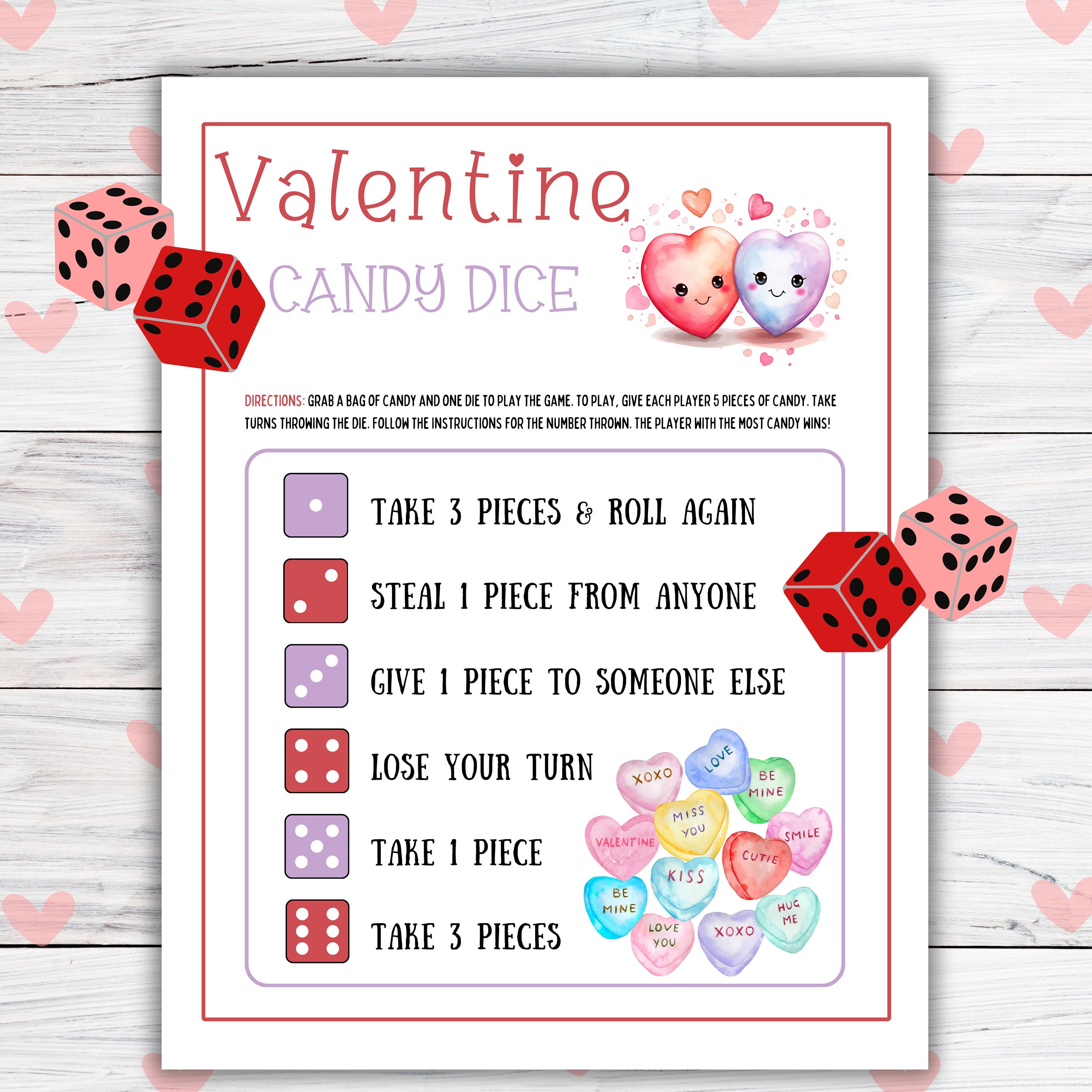 Kawaii Valentine Candy Dice Game, Valentines Day Icebreaker Group Game ...