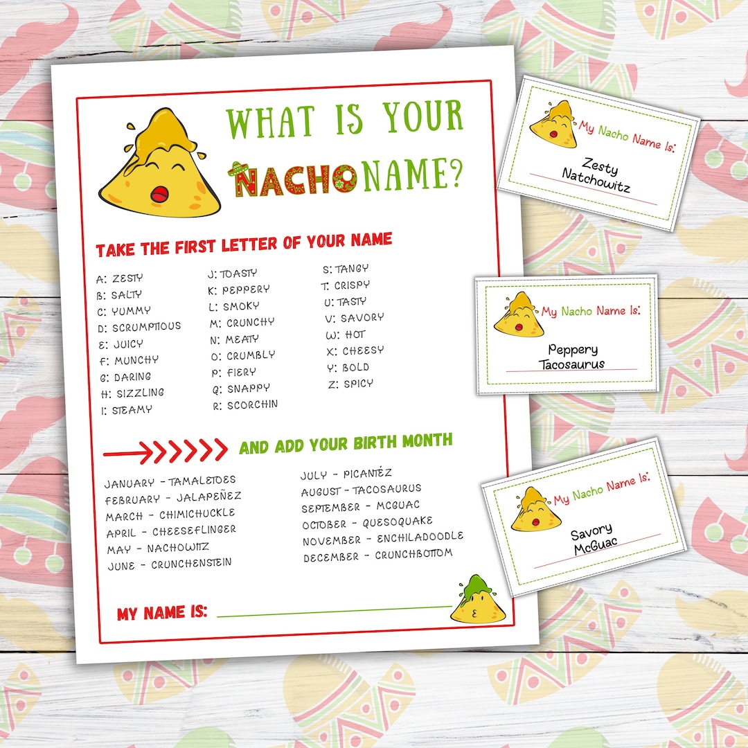 What's Your Nacho Name Game, Cinco De Mayo Weekend Party Games, Mexican Final Fiesta Party Group ...