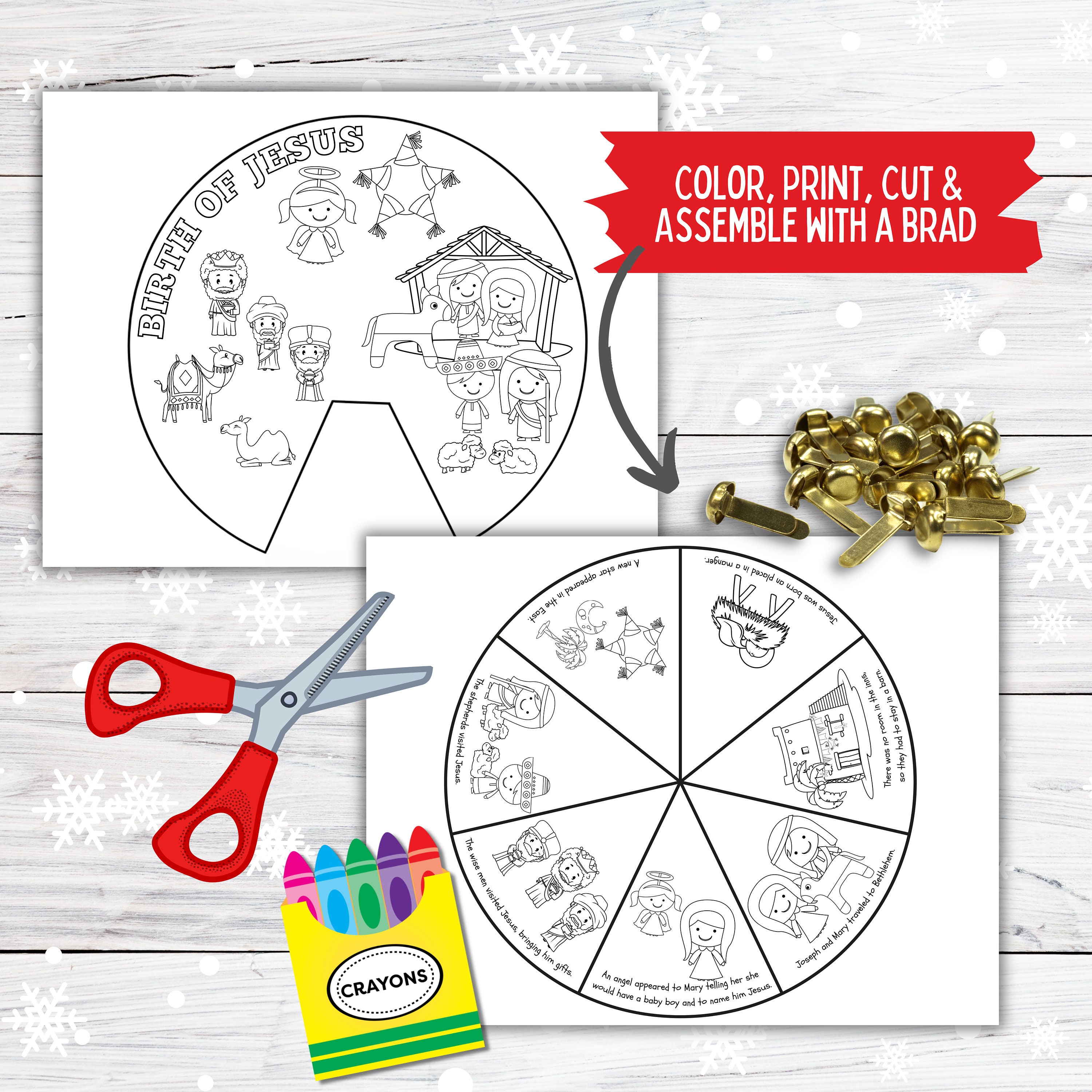 Birth of Jesus Coloring Wheel, Printable Nativity Coloring Pages for ...