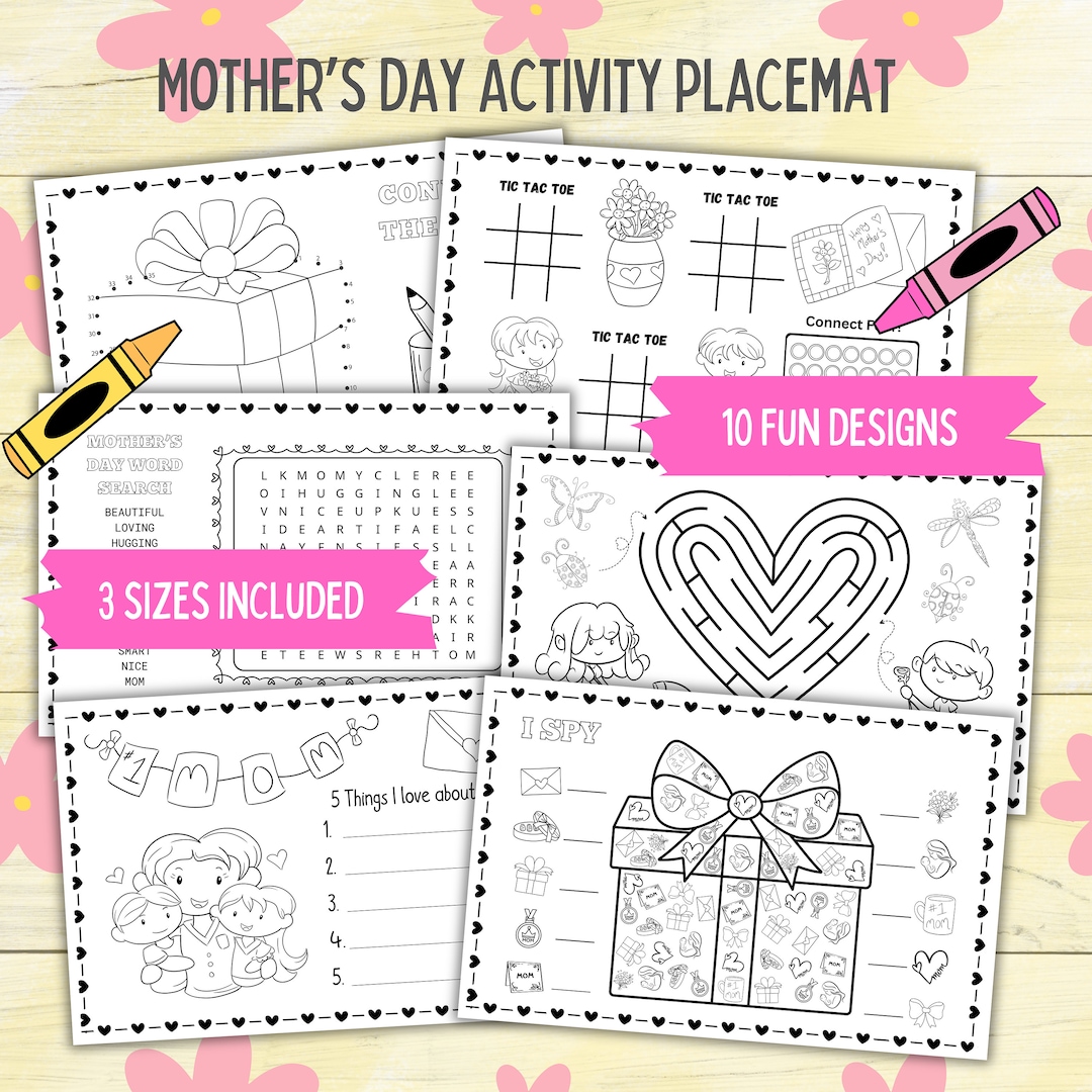 Mother's Day Coloring Activity Placemat, Mother's Day Printable ...