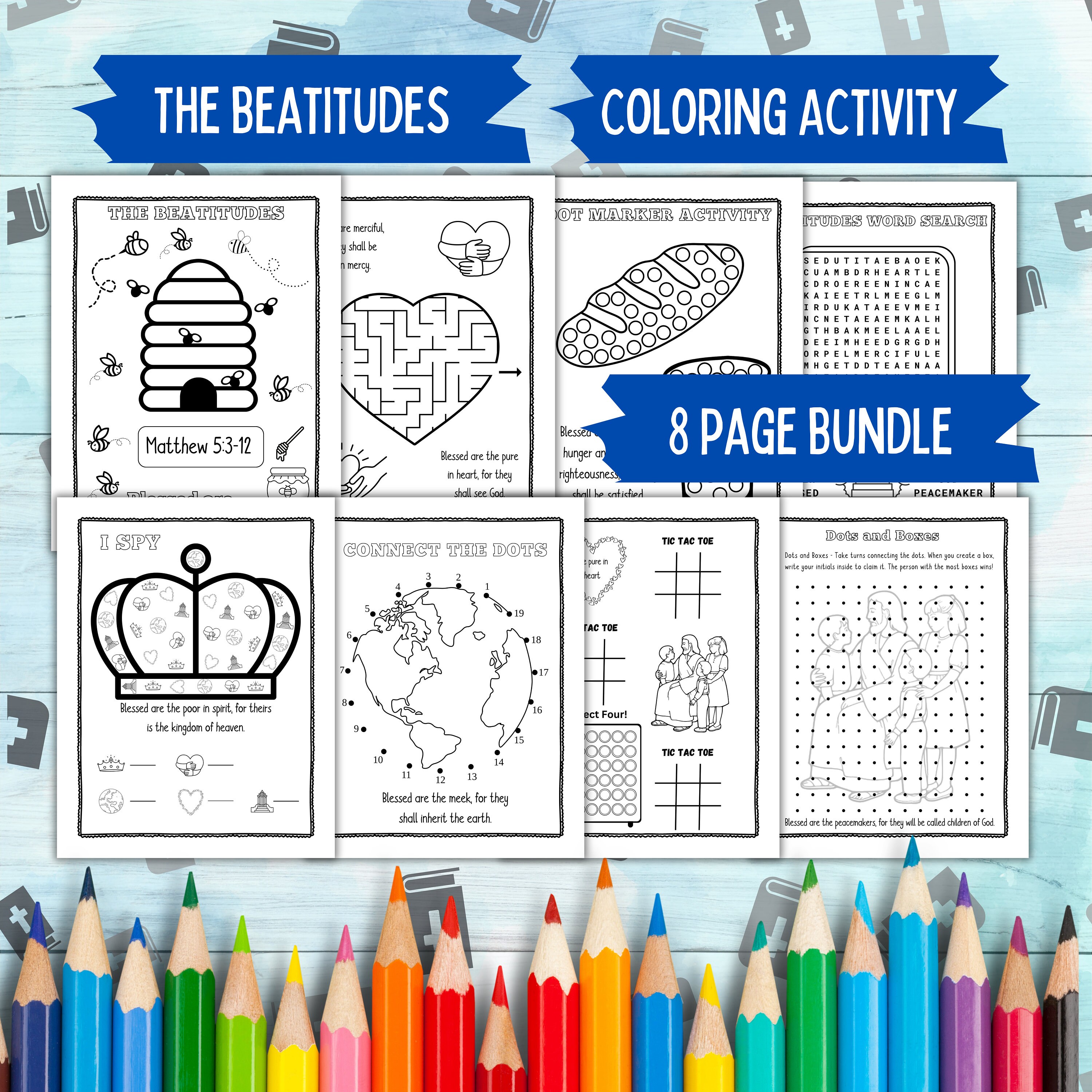 The Beatitudes for Kids Coloring Activity Page Bundle, Printable ...