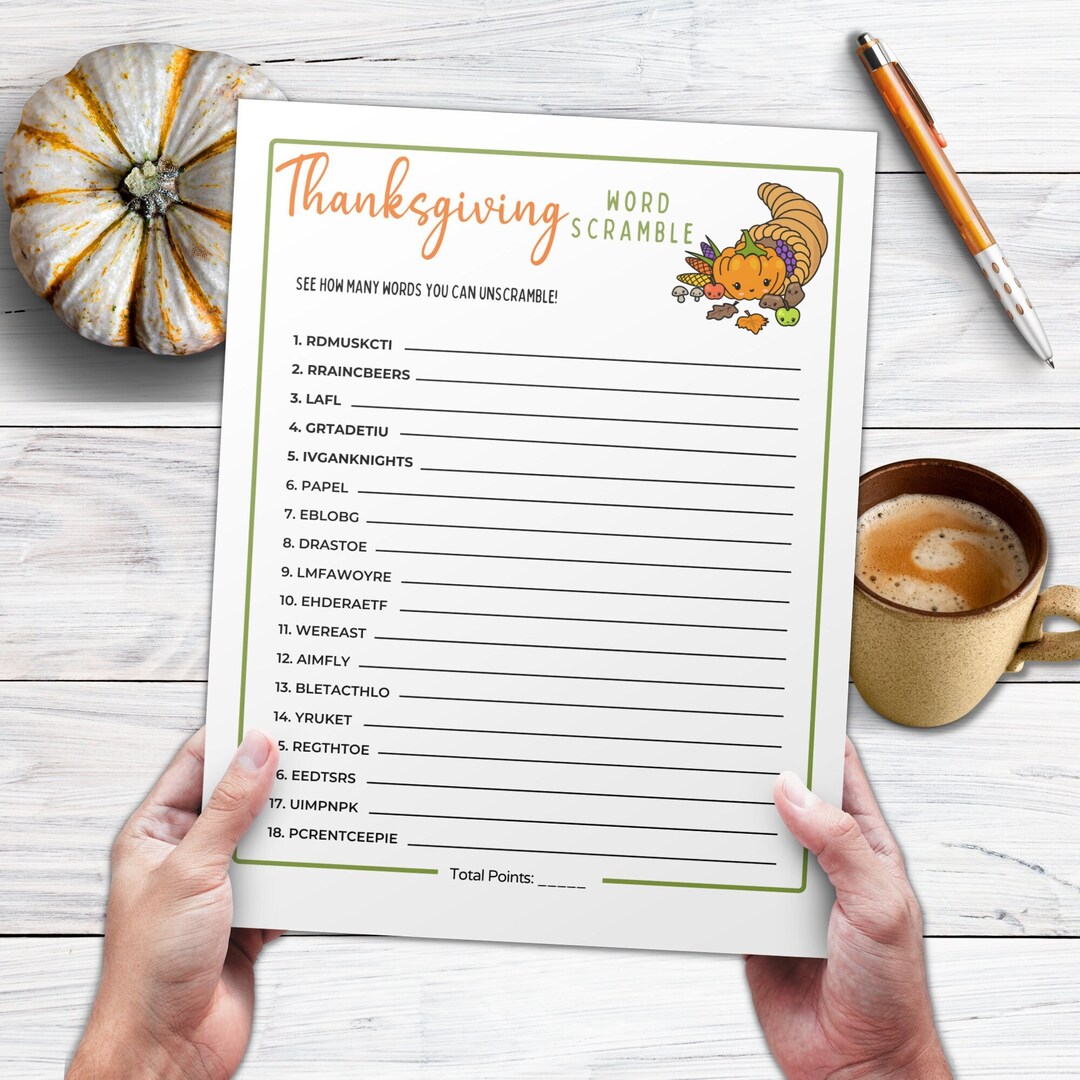 Thanksgiving Word Scramble, Thanksgiving Games Printable, Autumn Games ...