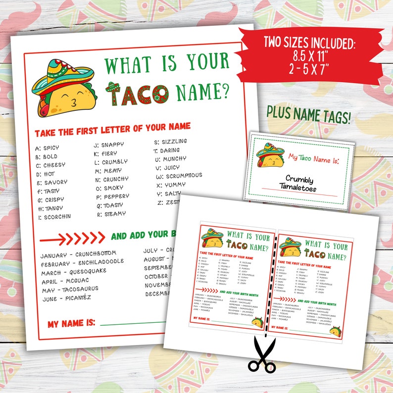 What's Your Taco Name Game, Cinco De Mayo Weekend Party Game, Mexican ...