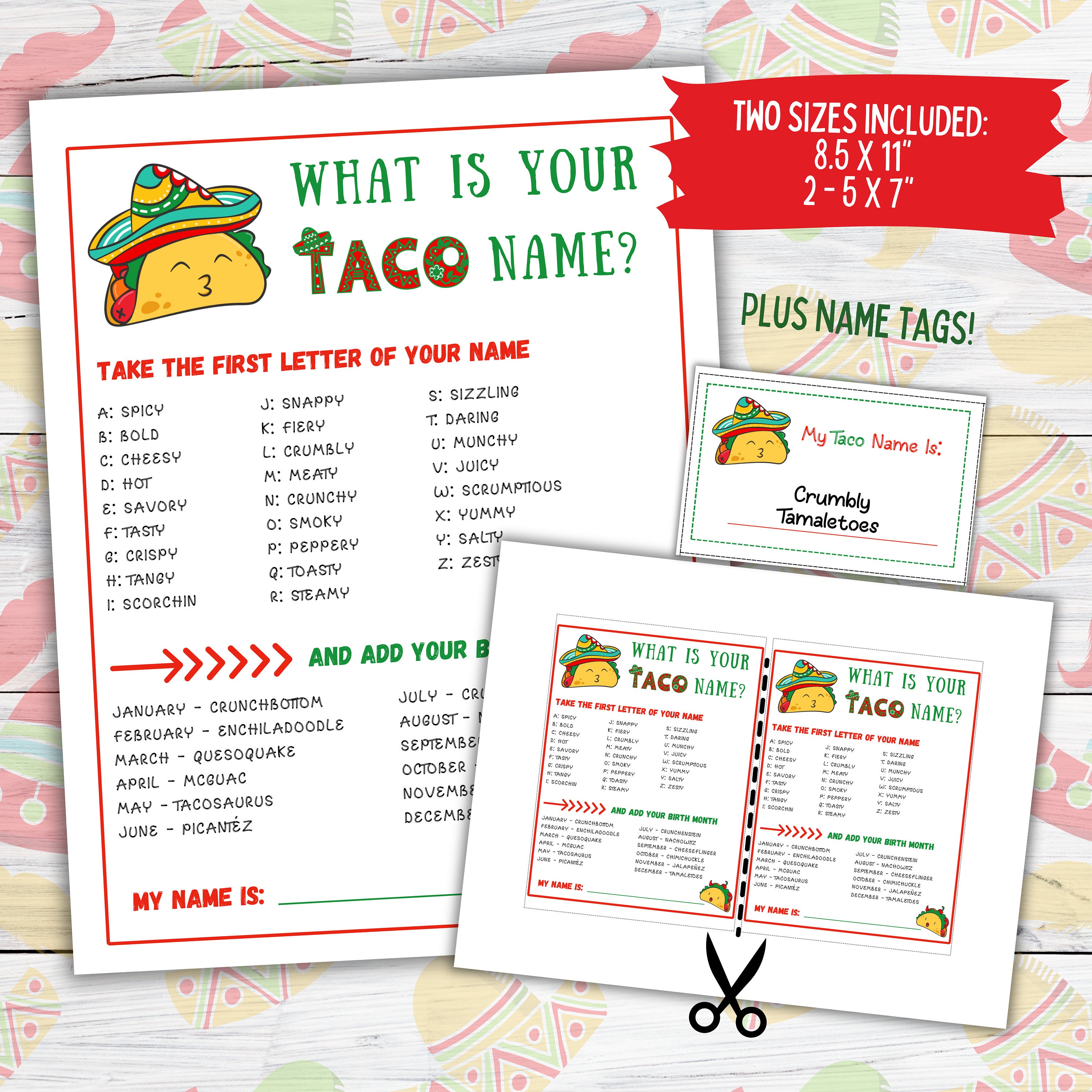 What's Your Taco Name Game, Cinco De Mayo Weekend Party Game, Mexican ...