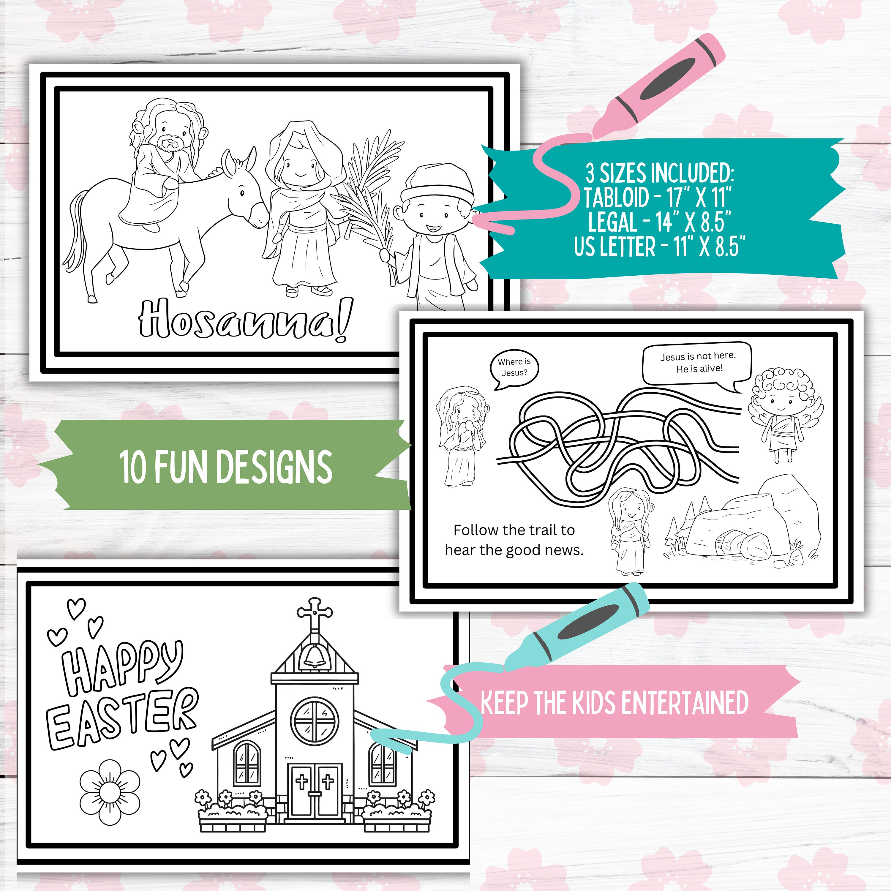 Christian Easter Story Coloring Placemats, He is Risen Easter Coloring ...