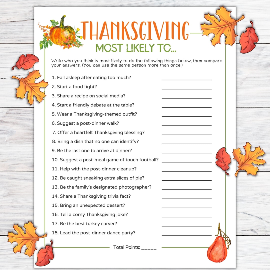 Thanksgiving Most Likely To, Icebreaker Game, Thanksgiving Games ...