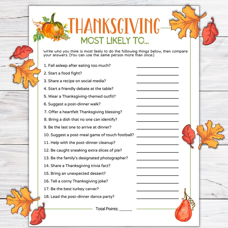 Thanksgiving Most Likely To, Icebreaker Game, Thanksgiving Games ...