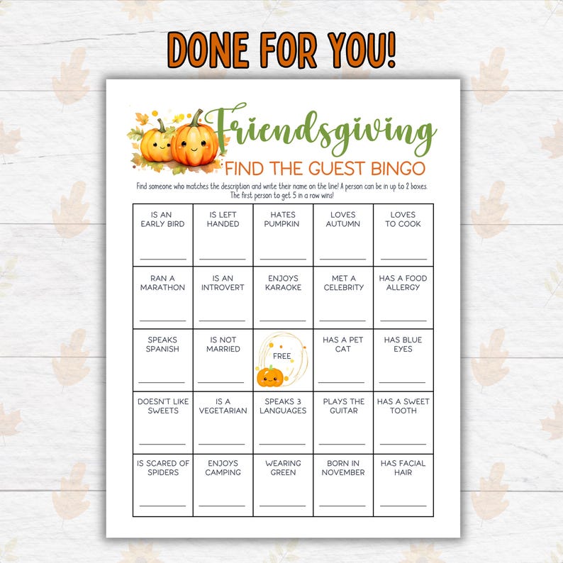 Editable Friendsgiving Find the Guest Bingo, Printable Friendsgiving ...